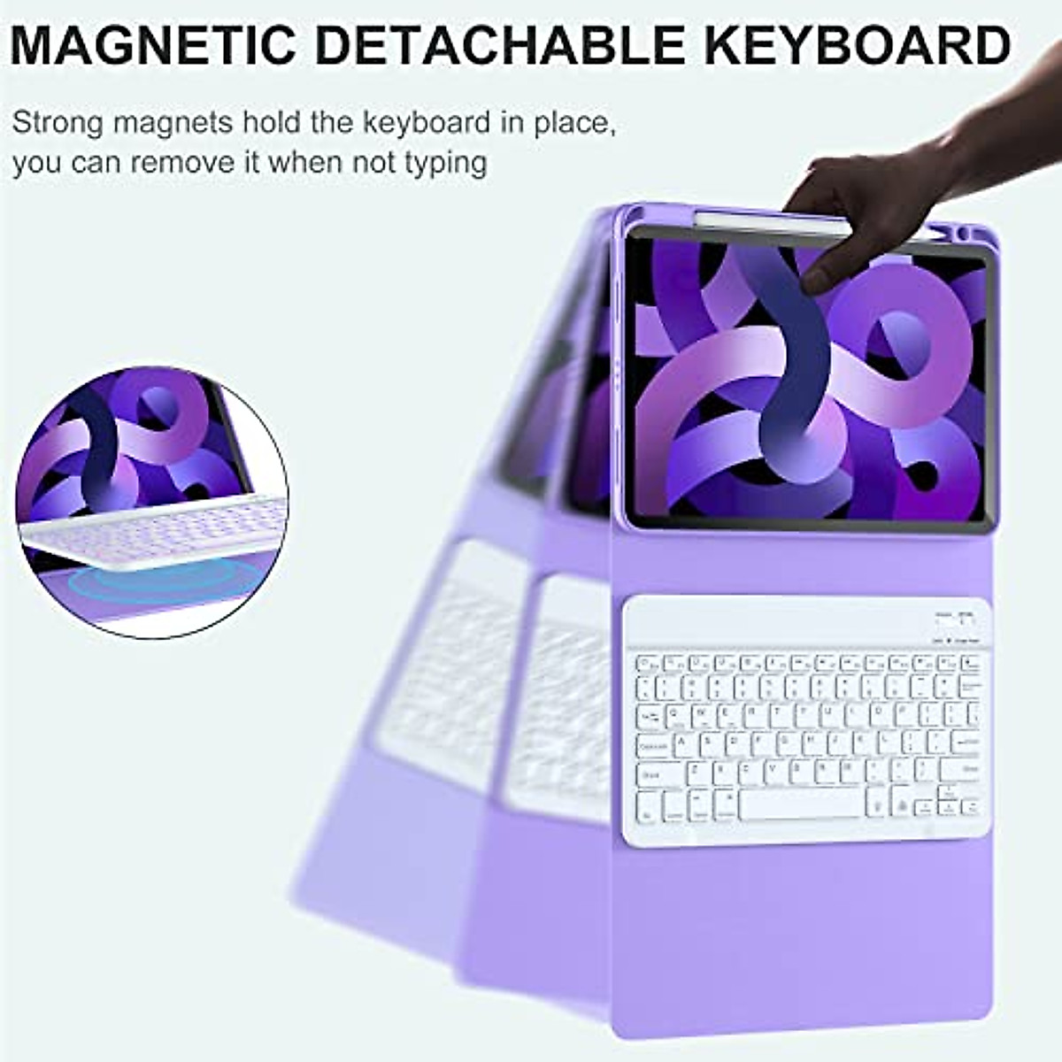 Harvopu for iPad Air 5th Generation Case with Keyboard - 7 Color Backlight Detachable Keyboard Tablet Cover with Pencil Holder for iPad Air 5th Gen 2022/iPad Air 4th Gen 2020 10.9, Purple