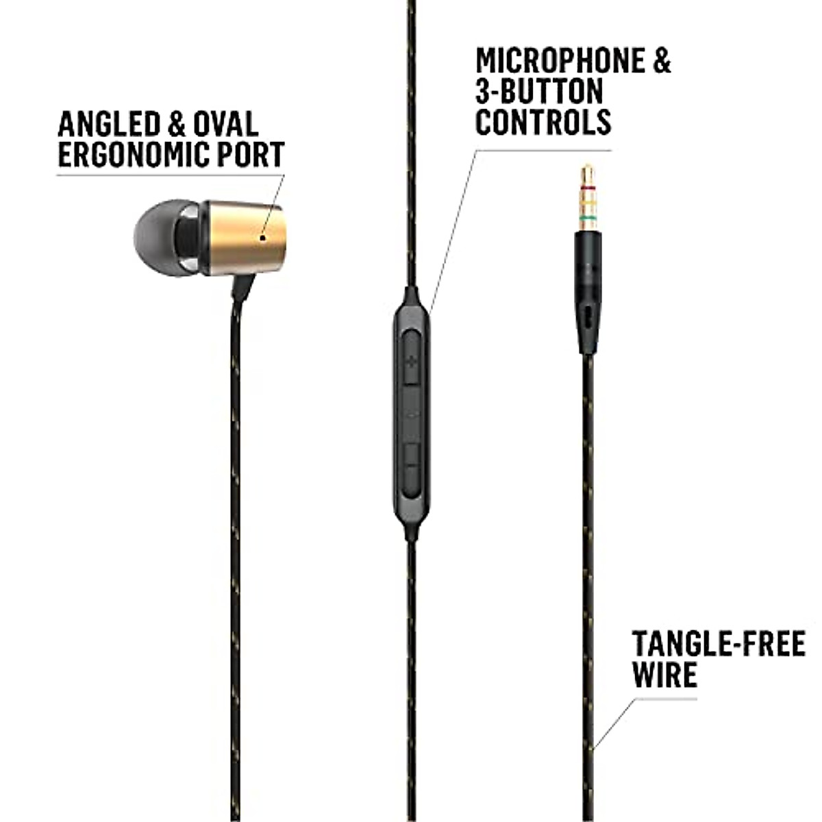 House of Marley Uplift 2: Wired Earphones with Microphone and Sustainable Materials (Brass)