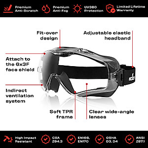 NoCry Safety Goggles Over Glasses for Men and Women; Anti Fog Scratch Resistant Men; Vented Lab with Extreme Impact Resistance; ANSI Z87.1 Certified