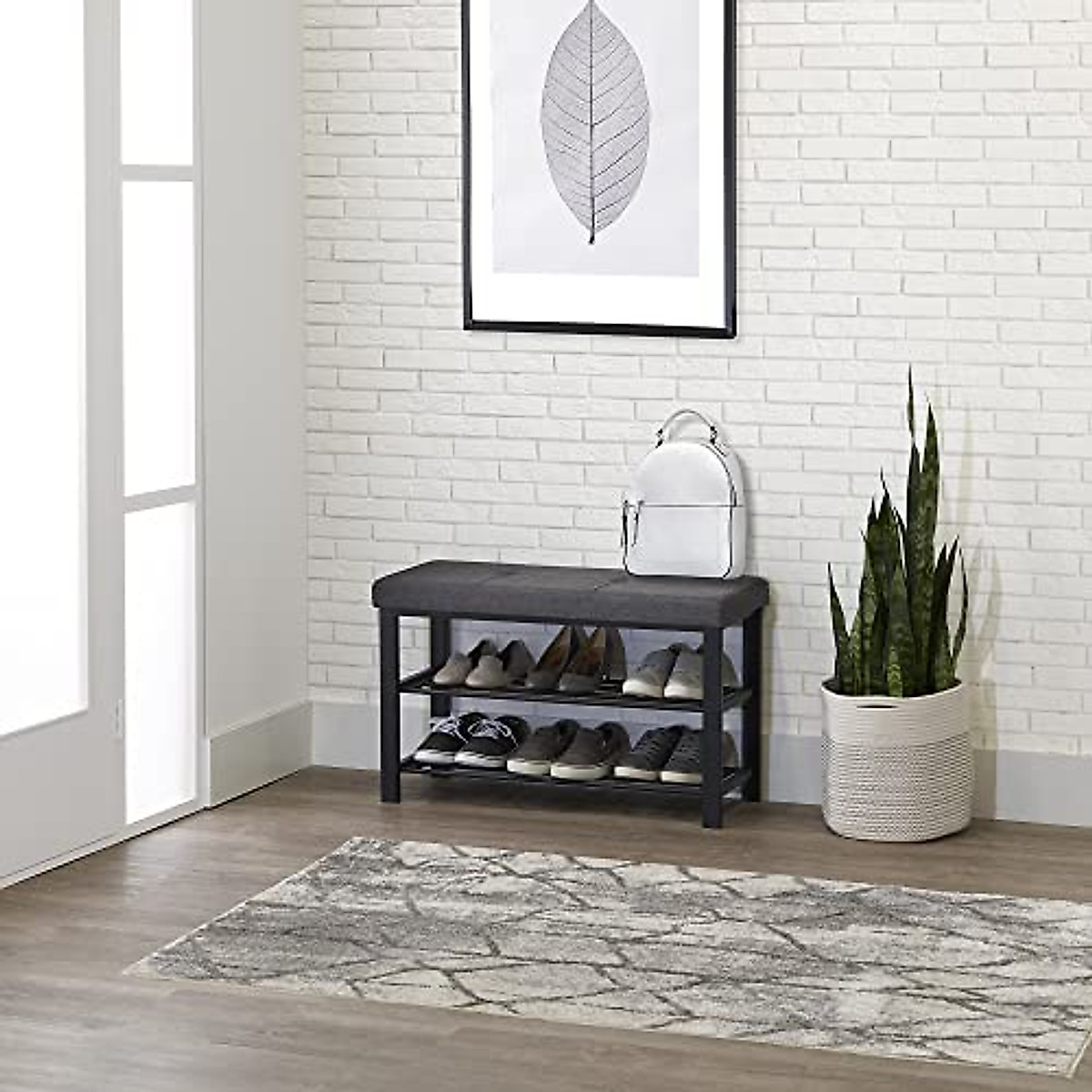 neatfreak Upholstered Storage Bench for Shoes - Double Seat Shoe Bench with Upholstered Fabric Seat Cushion and 2 x Shoe Racks - Perfect for Entryway, Mudroom, Foyer - 12.59" D x 31.89" W x 19.48" H
