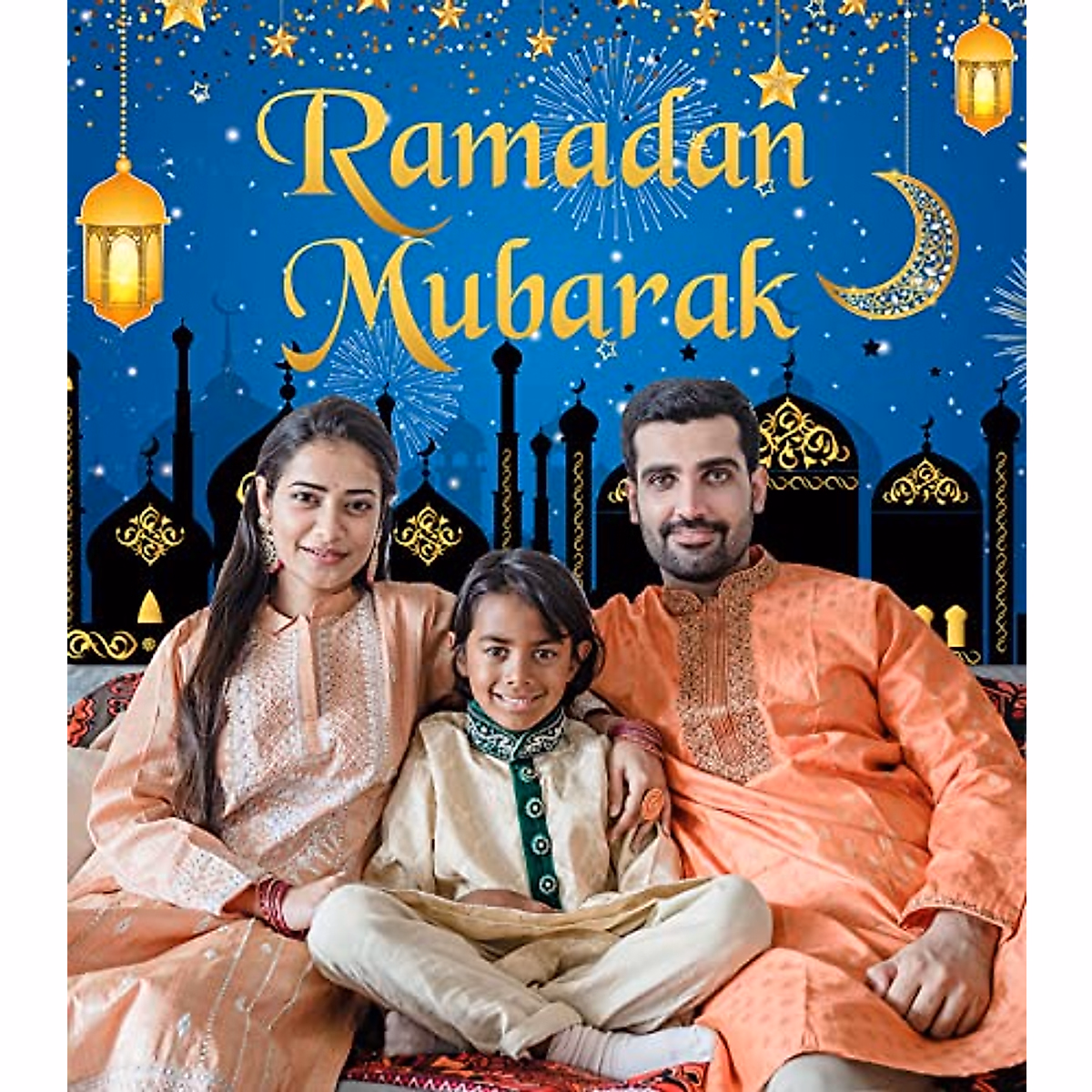 PTFNY Ramadan Mubarak Backdrop Banner 71 x 43 Inch Large Size Muslim Eid Mubarak Backdrop Background Party Decorations Supplies Muslim Ramadan Photo Booth Props