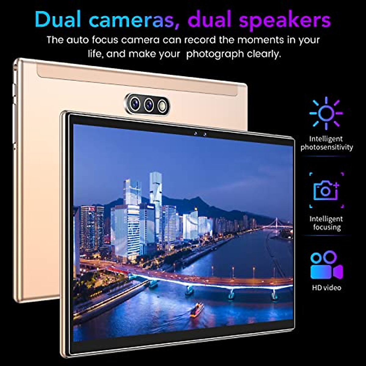 Kufoo Gold Tablet, HD IPS Display Office Tablet 13MP Camera 8800mAh 100‑240V for Game (US Plug)