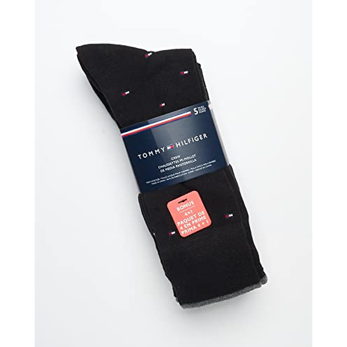 Tommy Hilfiger Men's 5 Pack Allover Flag Pattern Dress Crew Socks, Classic Black, Shoe Size 7-12