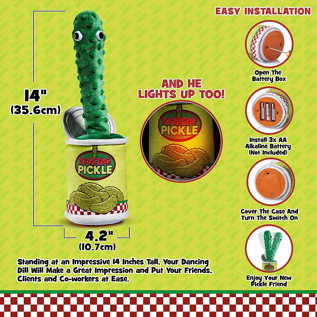Gagster Dancing Pickle - Sings, Repeats What You Say & Tells Jokes, Singing & Talking PickleToy, Electronic Yodeling Pickle for Anyone Who Loves Pickles and Funny Gag Gifts
