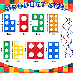 Hoteam 30 Pcs Building Blocks Party Favors Building Blocks Hanging Swirl Decoration Building Theme Hanging Swirls, 16 Building Block Cutouts with Single Hanging Swirls and 14 Double Hanging Swirls