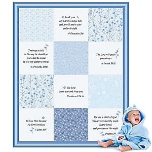 Oudain Christian Baby Blankets for Baby Blanket with Bible Verses Scripture Flowers Paisley Baby Receiving Baptism Blanket Christian Christening Gifts for Newborn Kids, 30 x 40 Inch (Blue)