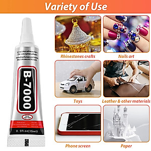 B7000 Glue Clear with Precision Tips, 5 PCS Jewelry Bead B-7000 Glue for Diamond Jewelry Rhinestone Applicator Tools Set Fabric Glue Strength Adhesive for Nail Art DIY Crafts Clothes Shoes Bags