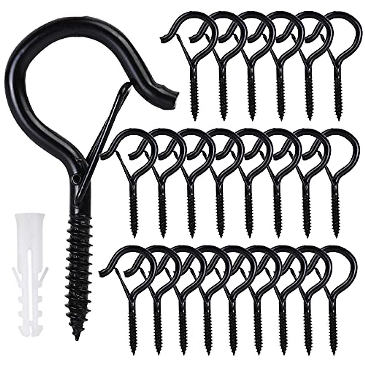 24 Pack Ceiling Hooks for Hanging Plants/ Outdoor String Lights, Screw Hooks with Safety Buckle, Wall Hangers and Light Hangers for Christmas Party Festival Decorations, Easy Release