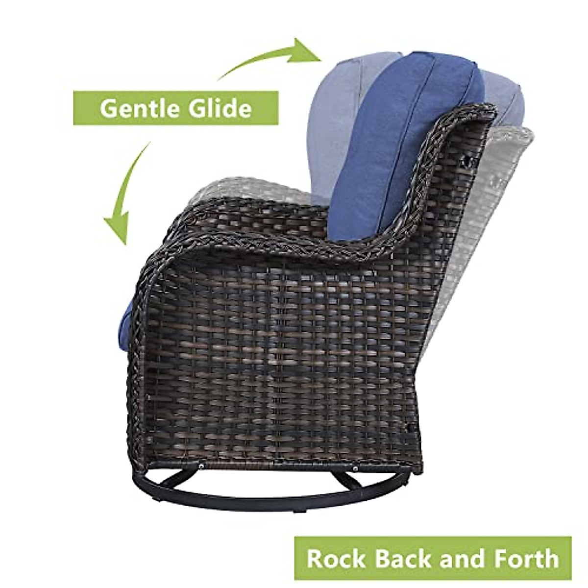 Rilyson Wicker Rocking Chair Swivel Chairs - 2 Piece Rocker Patio Chairs Set Rattan Rocking Chair for Outdoor Porch Deck Garden Backyard (Brown/Blue)