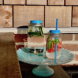 Jarware Blue 82671 Regular Mouth Drink Lid, Set of 4, Without Straws