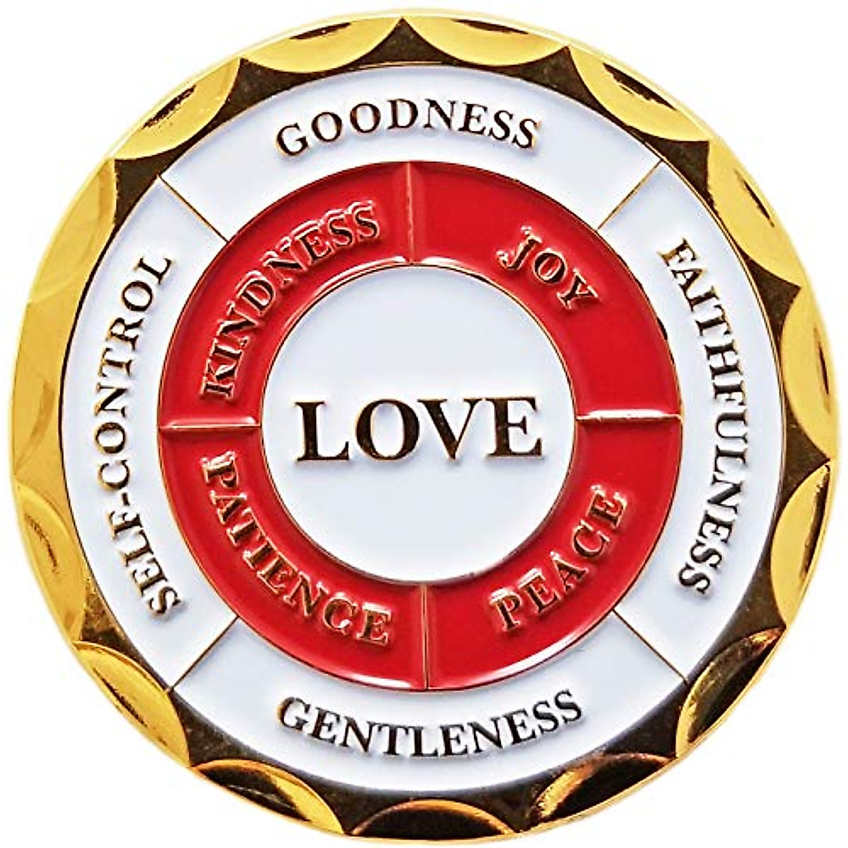 Fruit of The Spirit, Memory Verse Tokens for Bible Studies & Sunday School, Love Joy Peace, Gold-Color Plated Scripture Challenge Coin, Galatians 5:22-23 Gift