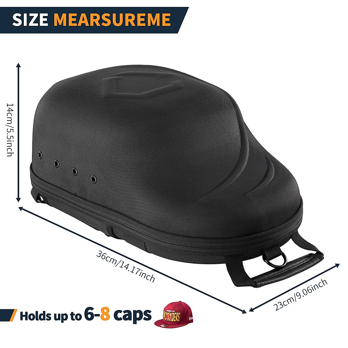 SCAVATA Hat Travel Case, Hard Carrying Baseball Caps Case with Handle & Adjustable Shoulder Strap, Hat Organizer Hats Carrier for 6-8 Hats Snapback Caps Storage (Black)