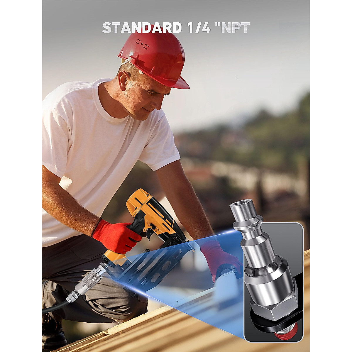 Pneumatic Tool Rafter Hook Hanger with 1/4 Inch & 360° Swivel Air Fitting, Lightweight Aluminum Air Tool Organizer Holder, L Shaped Hook for Air Nailer, Air Hammer, Air Blow Gun