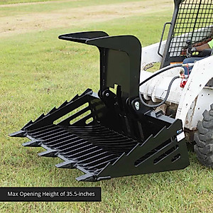Titan Attachments 60-in Fine Grade Rock Grapple Skeleton Rake with Teeth, Universal Skid Steer Quick Tach