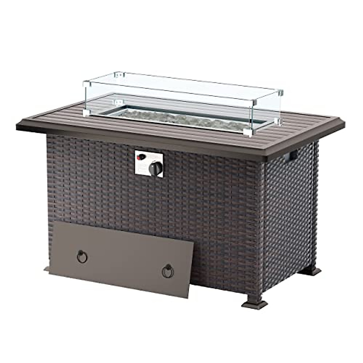 ASJMR Outdoor Patio Furniture Set with Gas Fire Pit Table, 7 Pieces Patio Furniture Set Outdoor Sectional Sofa w/43in Propane Fire Pit, PE Wicker Rattan Patio Conversation Set - Dark Blue