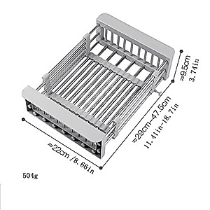 Stainless Steel Telescopic Drain Basket, Adjustable Dish Drying Rack Sink Strainer Drain Kitchen Basket for Dish Vegetable Fruit(8.66x11.41x3.14in)