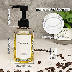 Ezebesta 4 Pieces Coffee Syrup Dispenser Bottle 300ml PET Black Pump Bottles with Labels for Coffee Bar Organization