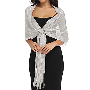 Silver Shawls and Wraps for Evening Dresses Shall for Women Dressy Shawls for Evening Wear Transparent Scarf for Dresses (Silver)