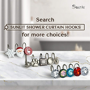 Sunlit Luxury Design Round Clear Diamond Crystal Gem Bling with Glide Balls Shower Curtain Hooks, Rust Proof Metal Rhinestones Glam Shower Curtain Rings-12 Pack