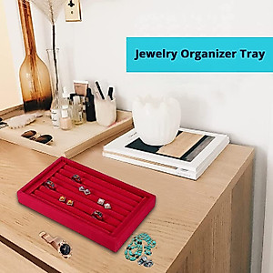 Yuecoom Ring Display Tray, 7 Slots Ring Earrings Showcase Holder, Ring Insert Display Trays, Jewelry Organizer Counter Tray for Rings Earrings Storage, Selling (red)