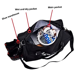 Sutmdo Gym Bags for Men and Women, Lightweight Carry-On,Sport Duffel bag with Shoe and Wet Compartments, Duffel Bag for School Practice or Overnight Travel Weekend (10black)