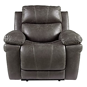Signature Design by Ashley Erlangen Faux Leather Power Recliner with Adjustable Headrest & USB Charging Port, Gray