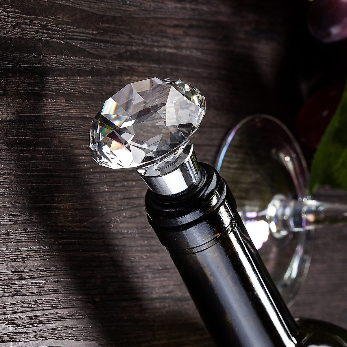 Decorative Metal Wine Stopper with Gift Box – Crystal Top and Silicone Seal – An Elegant, Secure, Best For Sealing Any Open Wine Bottle and Makes A Great Gift