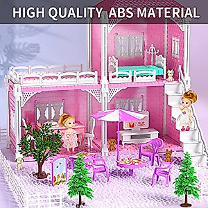 TEMI Dream Doll House for 3 4 5 6 7 8 Year Old Girls Toy - 4-Story 10 Rooms Dollhouse 7-8 with 2 Toy Figures, Furniture and Accessories, Pretend Play House for Kid Ages 3+