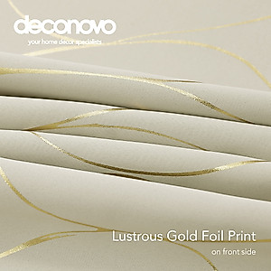 Deconovo Gold Wave Print Blackout Curtains for Bedroom, Thermal Insulated Curtains for Living Room, Room Darkening Drapes (Light Beige/Wave, 52x63 Inch, 2 Panels)