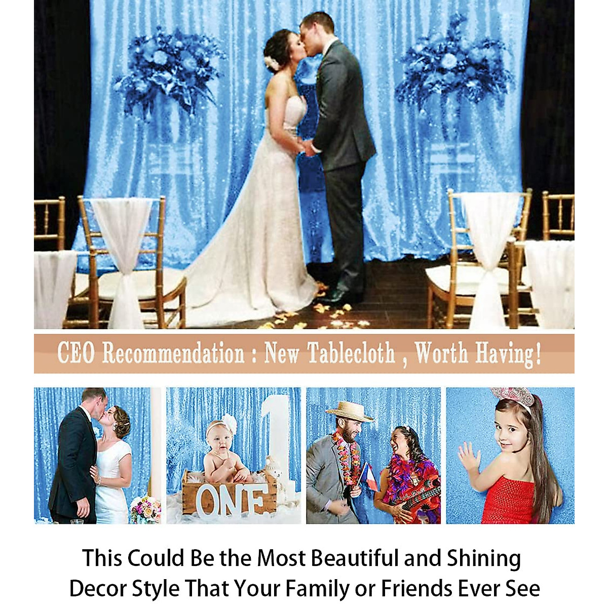 ShinyBeauty Baby Blue Sequin Backdrop Curtain | 2 Panels 5FTx10FT Glitter Wedding & Photography Background | Light Blue Shimmer Curtains for Elegant Events