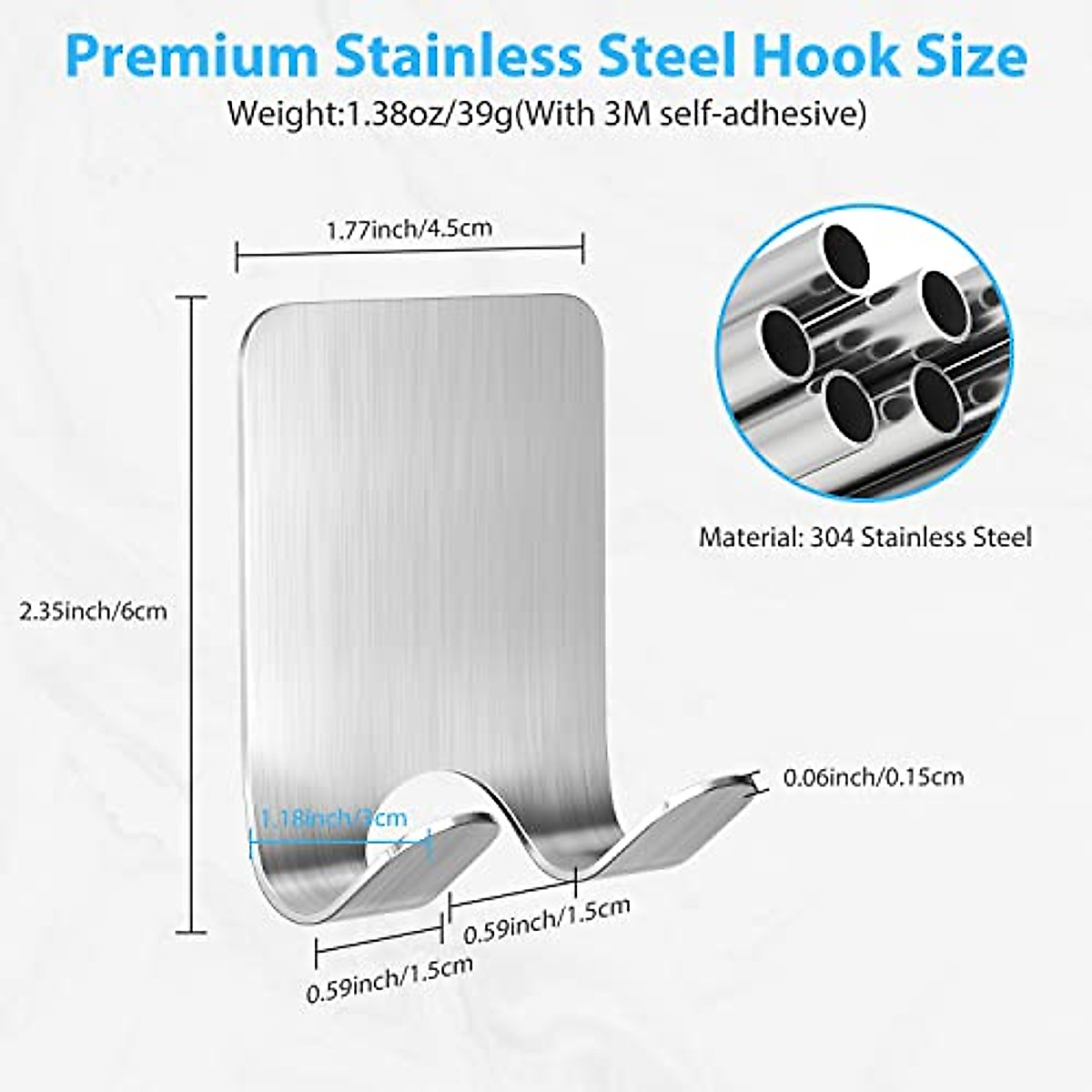 Razor Holder for Shower, 6PCS Premium Shower Razor Holder, 304 Stainless Steel Razor Holder for Shower Wall, Self Adhesive Shower Hooks for Kitchen Bathroom, Shaver Holder Hanger for Loofah Towel Robe