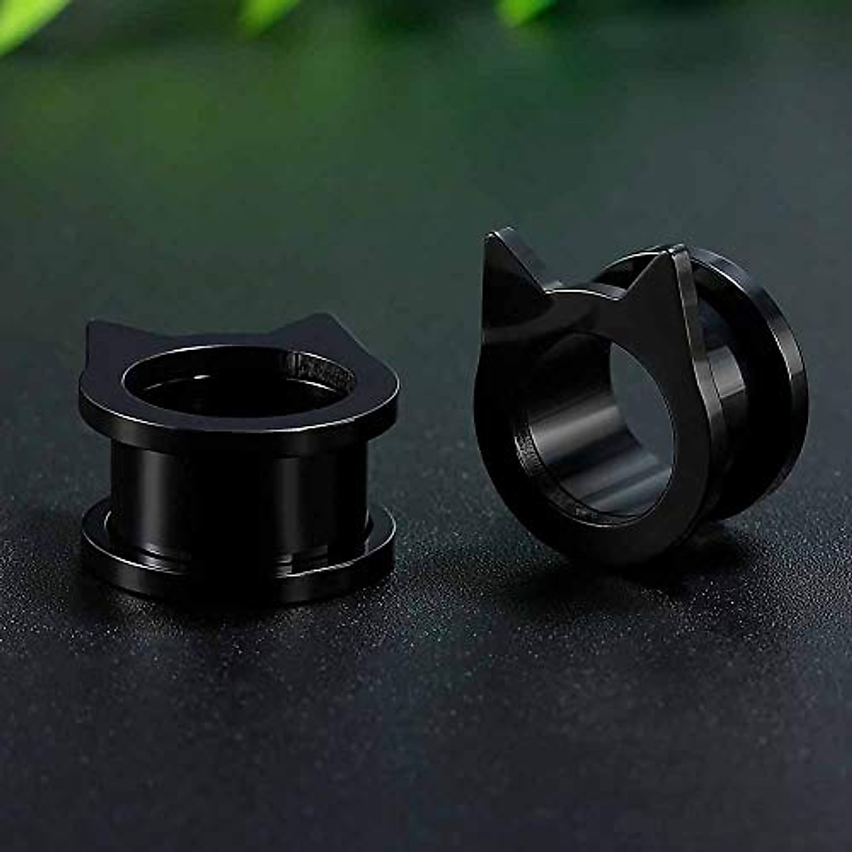 COOEAR Gauges for Ears Piercing Flesh Tunnels and Plugs Jewelry Cute Steel Cat Earrings Stretchers Size 2g(6mm) to 1 inch(25mm)