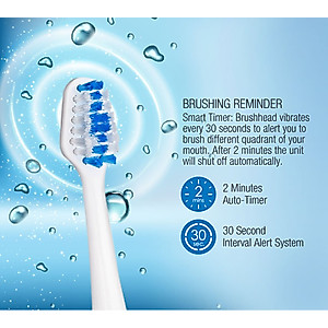 Pursonic S430 SmartSeries Electronic Power Rechargeable Sonic Toothbrush With 40,000 Strokes Per Minute, 12 Brush Heads Included, White