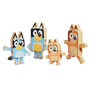 Bluey Wooden Character Figures – 4 Colorful Wooden Figures – FSC Certified for Children 3 Years and Up