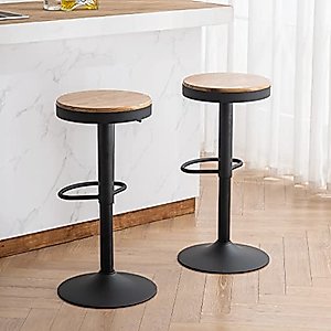 YOUNUOKE Bar Stools Set of 2 Round Adjustable Swivel Counter Height Barstool Backless Wood and Metal Bar Stools with Footrest Modern Bar Chair for Kitchen Counter Island