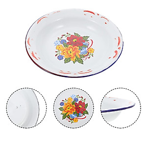 Angoily Fruit Bread Tray Camping Plates Enamelware Round Dinner Plate Floral Pattern Enamel Plates Vintage Serving Tray Salad Plate Platter for Camping Hiking 20cm Vintage Plates Camping Plate