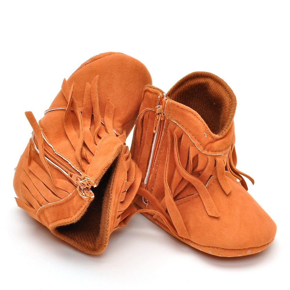 ESTAMICO Baby Girls Cowboy Tassel Boots Side Zipper Non Slip Infant/Toddler Shoes, Brown 0-6 Months