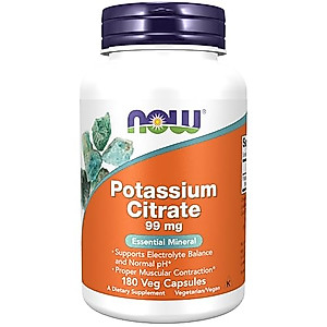NOW Foods Supplements, Potassium Citrate 99 mg, Supports Electrolyte Balance and Normal pH*, Essential Mineral, 180 veg Capsules
