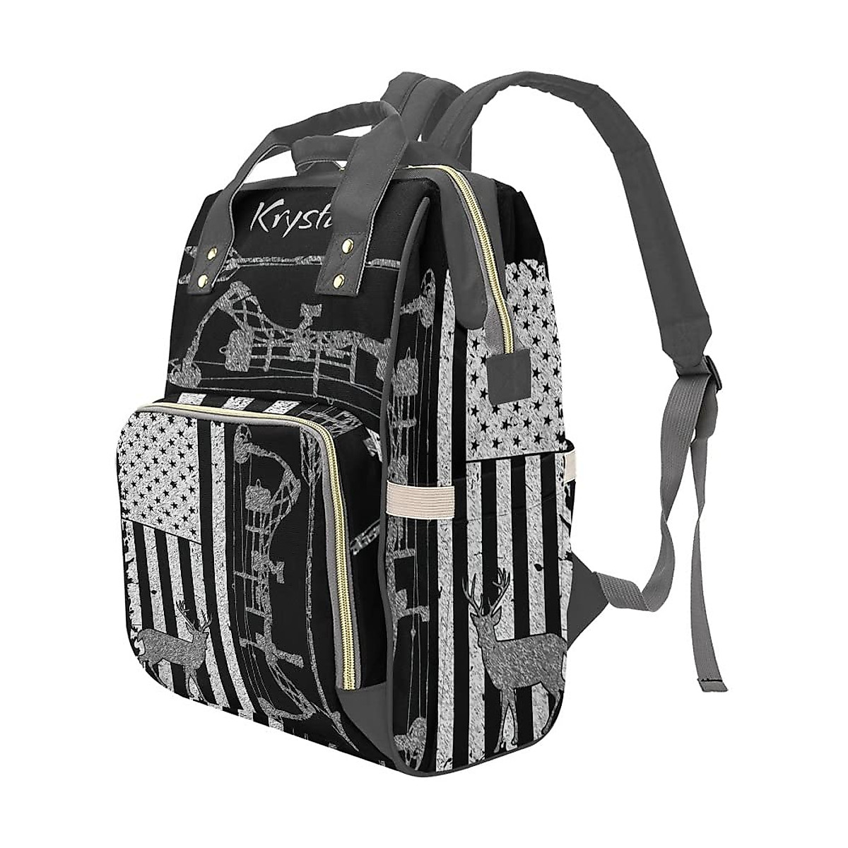 XOZOTY Deer American Flag Camo Arrow Black Diaper Bags with Name Waterproof Mummy Backpack Nappy Nursing Baby Bags Gifts Tote Bag for Women