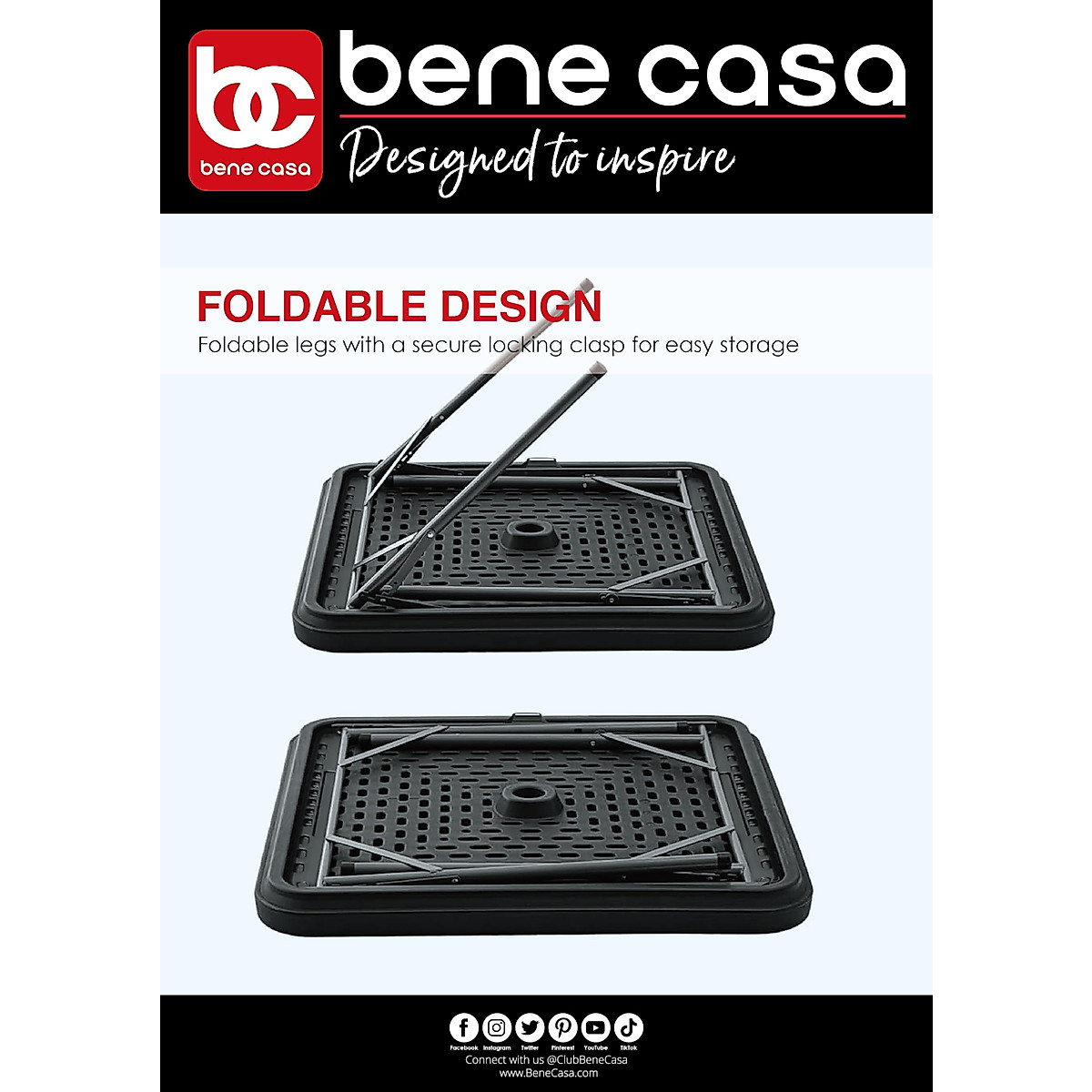 Bene Casa Black Domino Table, Premium Domino and Game Table/Professional-Grade Gaming Table, 38”x38” Table. Mesa de Domino Professional, Color Negro.