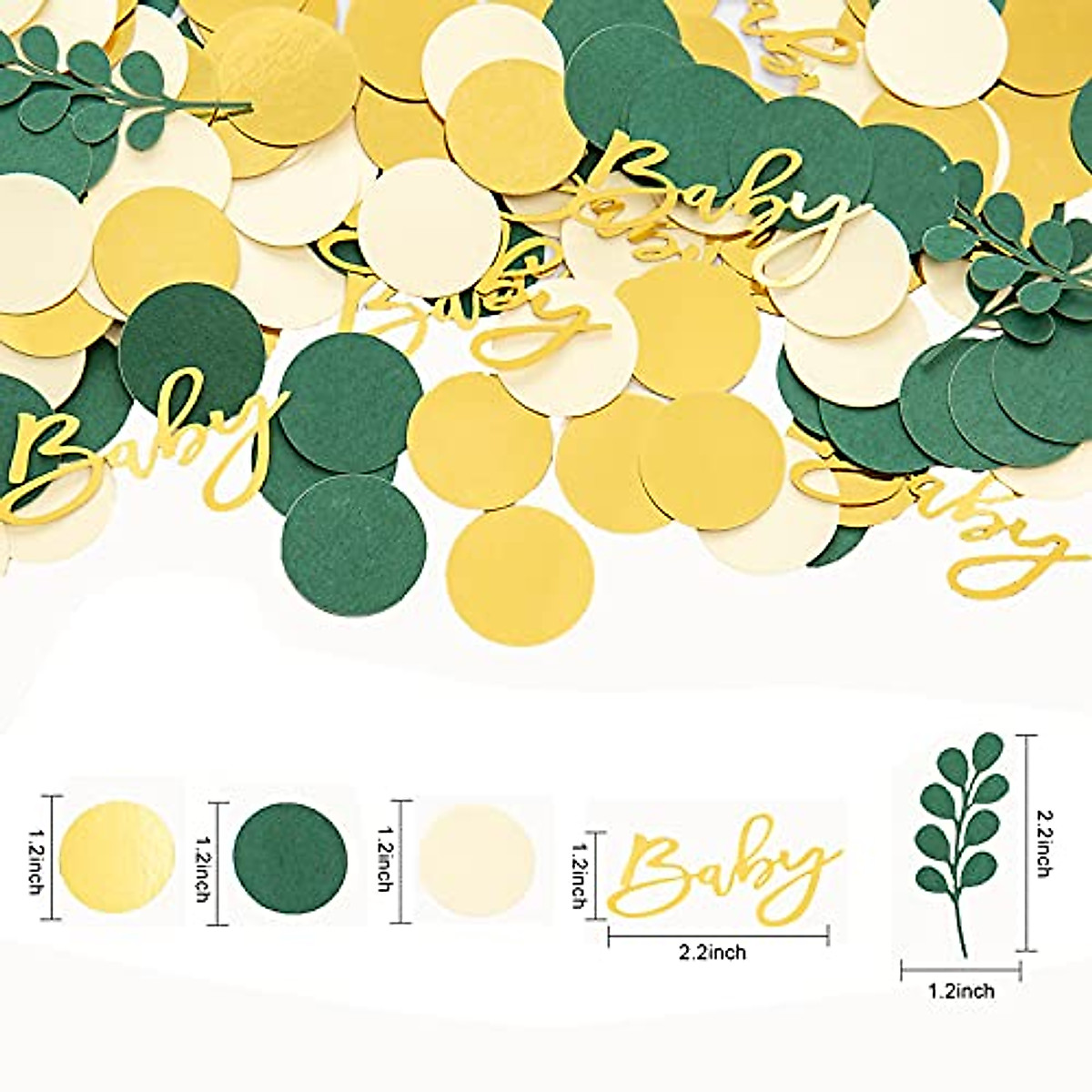 Greenery Baby Shower Confetti Decorations - Sage Green Table Scatter Confetti with Eucalyptus, Gold Baby Letter, Green Paper Confetti for Baby Shower Gender Reveal Table Decorations