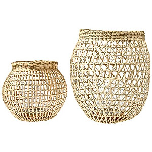 Bloomingville A90902779 Glass Insert Sizes Natural Seagrass Lanterns (Set of 2), 9", Brown