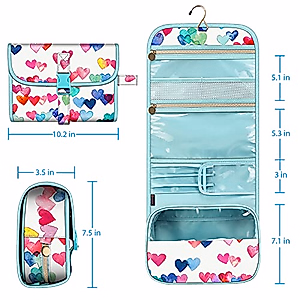 Fintie Portable Toiletry Cosmetic Travel Bag, Large Water Resistant Hanging Makeup Organizer Storage Pouch Case for Women Girls (Raining Hearts)