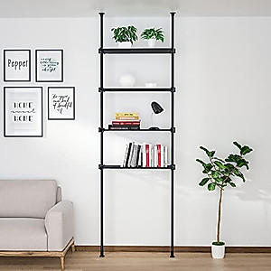 XIHUAN Adjustable Over The Toilet Storage Floor to Ceiling, Freestanding Bathroom Organizer Over Toilet Shelf with Tension Poles, 4 Tier Metal Rack,Black