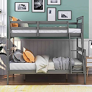 Cotoala Twin Over Full Solid Wood Bunk Bed with Ladder, Safety Guardrail, No Box Spring Need, Perfect for Bedroom Kids, Adults
