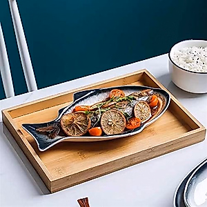 KOWMcp Dinner Plates Dinner Plate Ceramic Fish Plate Shape Large Capacity Plate Soup Noodles Salad Bowl Fruit Plate Dinner Plate