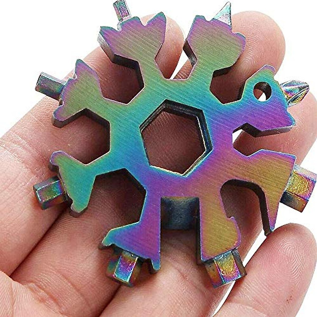 Acxico 3Pcs 18 In 1 Stainless Tool MultiTool Portable Snowflake Shape Key Chain Screwdriver