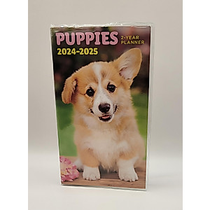 NB 2024-2025 Puppies 2 Year Planner Calender Mini Pocket Sized Organizer Puppy Lovers Corgi