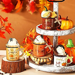 Lallisa 4 Pcs Fall Mini Coffee Mug Autumn Pumpkin Maple Leaf Mini Coffee Cups Fall Tiered Tray Decor with Handle for Kitchen Farmhouse Thanksgiving Home Decoration Centerpieces Gift Centerpieces Party
