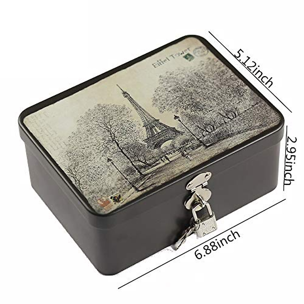 Retro Style Rectangle Tinplate Storage Box with Padlock, Home Kitchen Desktop Storage Tin Canister, Chocolate Candy Tea Coffee Cosmetics Jewelry Photos Gift Case (Rudder)